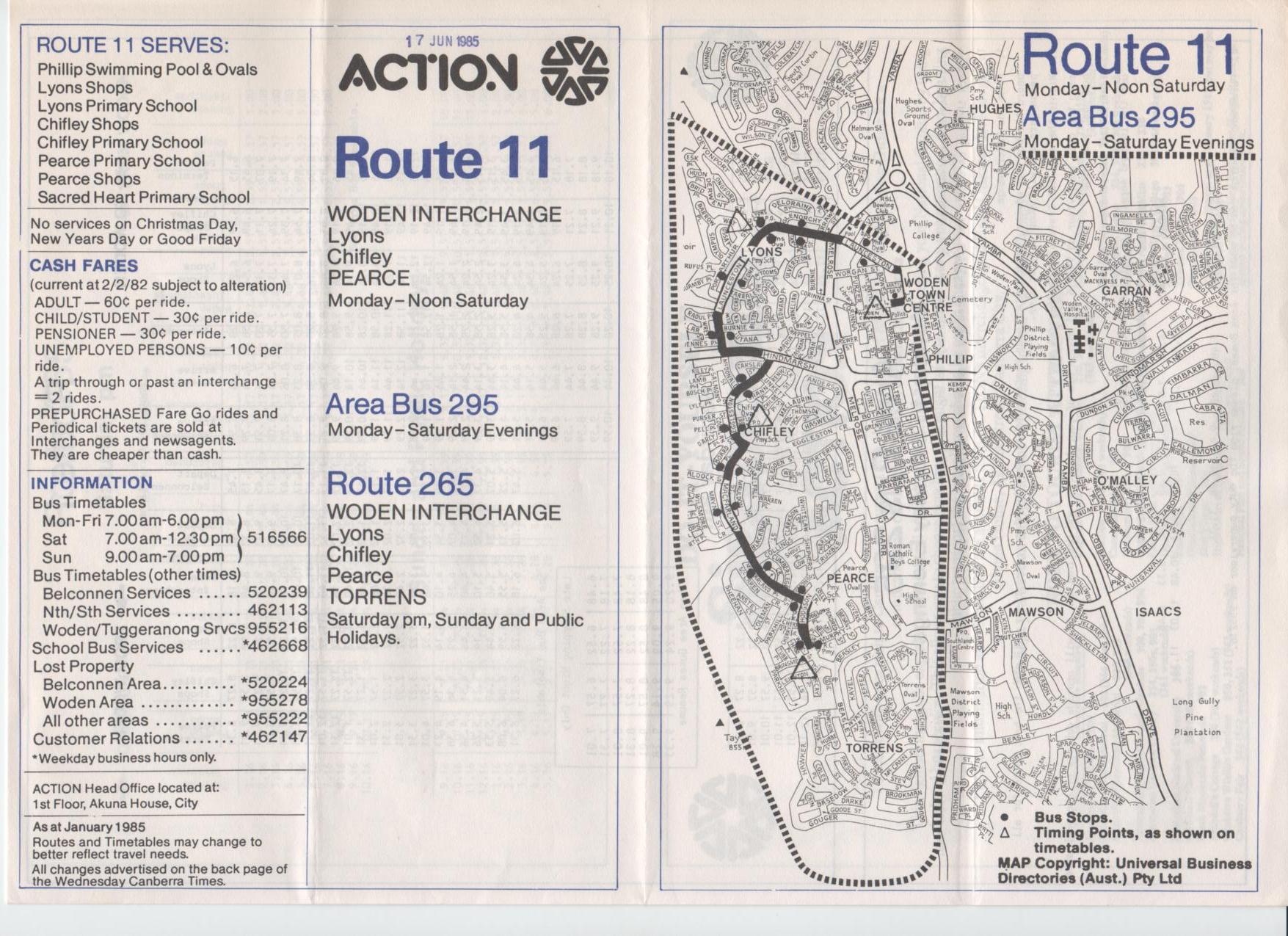 1985 Bus Timetables – ACT Bus