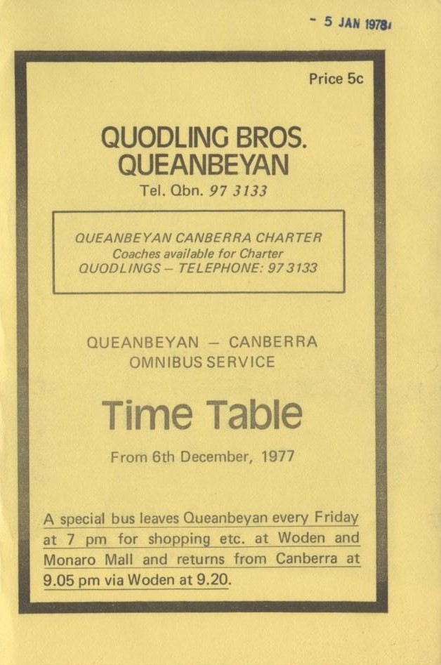 Historic Timetables – ACT Bus